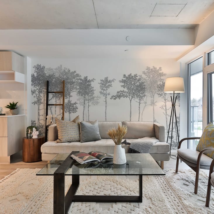 Papel pintado panoramico paisaje de bosque gris 150x250cm | Maisons du ...