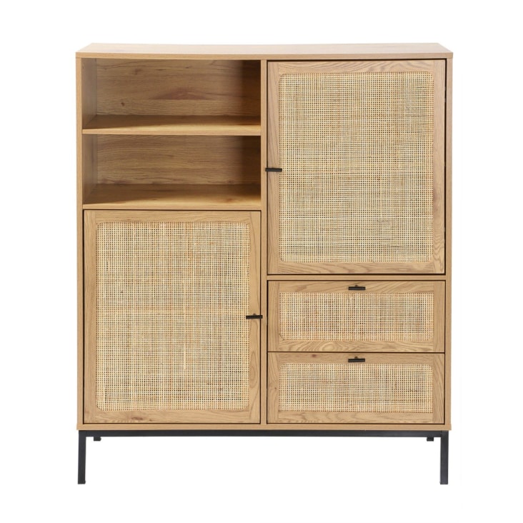 Buffet effet bois avec façades en rotin naturel - H120 x L100 cm Jaya ...