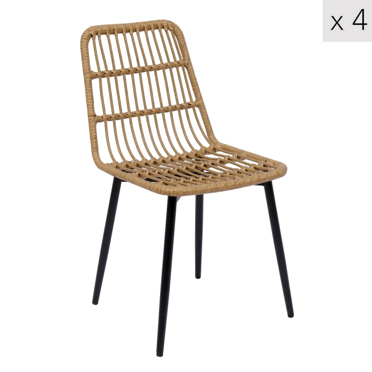 Esszimmerstühle (4er Set) aus Metall und Rattan Braun | Maisons du Monde