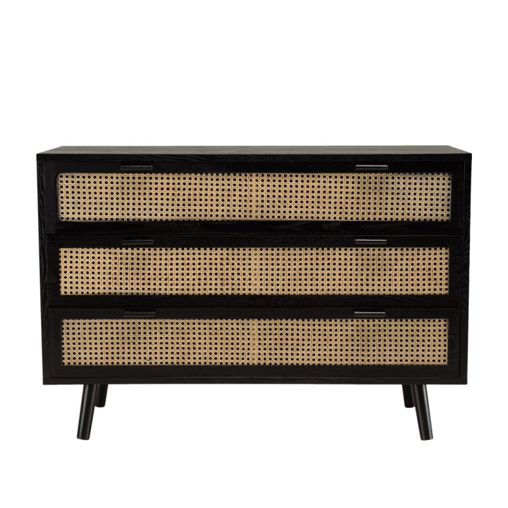 Cómoda negra de 3 cajones, caña natural Emilio | Maisons du Monde