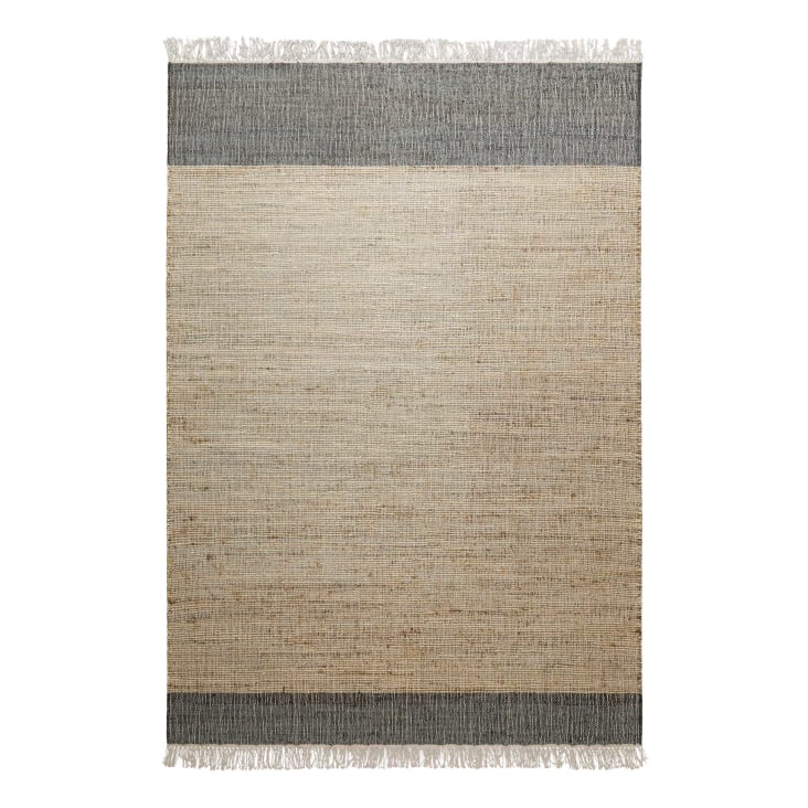 Handgewebter flacher Teppich mit Fransen, anthrazit, beige 130x190 ...