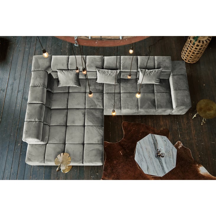 Ecksofa aus Samt mit Recamiere, silber NEVADA | Maisons du Monde