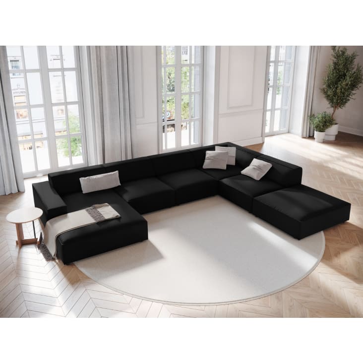 Divano panoramico destro 7 posti in velluto, nero Jodie | Maisons du Monde