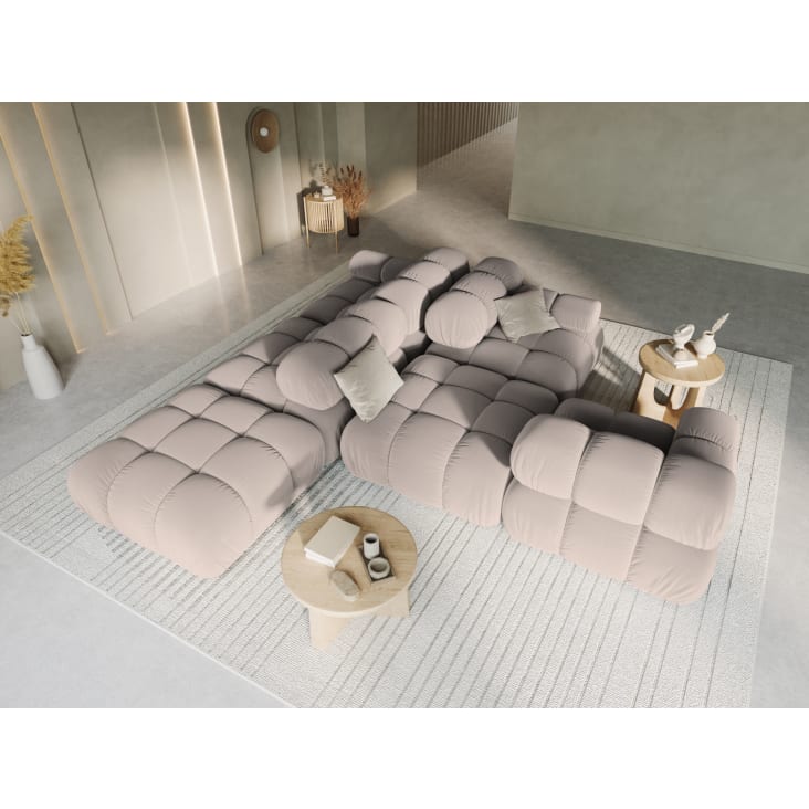 Sofá modular izquierdo 4 plazas de terciopelo beige Bellis | Maisons du Monde