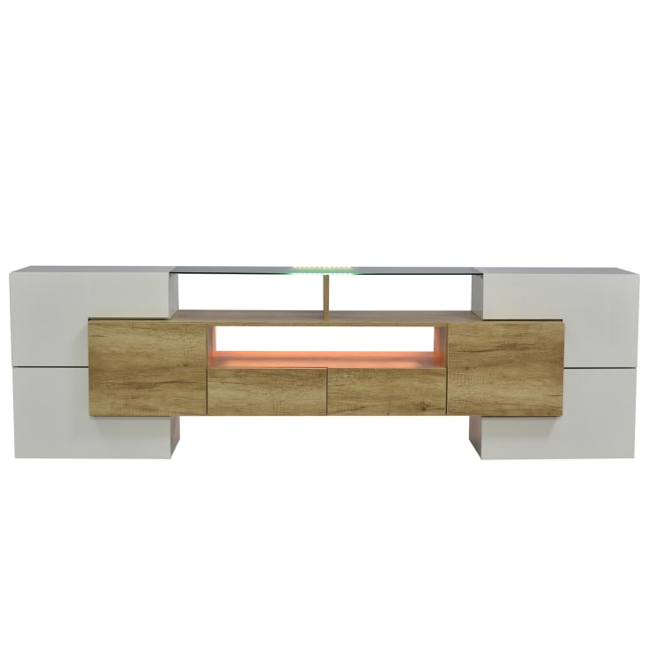 Elegante mueble para TV de cristal blanco con iluminación LED | Maisons ...