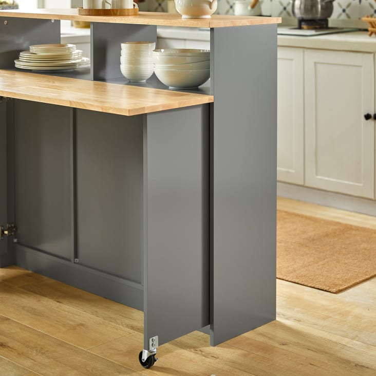 Isla de cocina con encimera extensible madera gris | Maisons du Monde