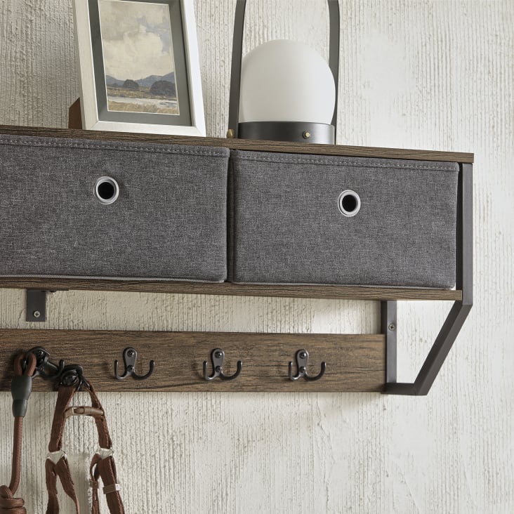 Perchero de pared con 3 cestas y 7 ganchos dobles madera marrón ...