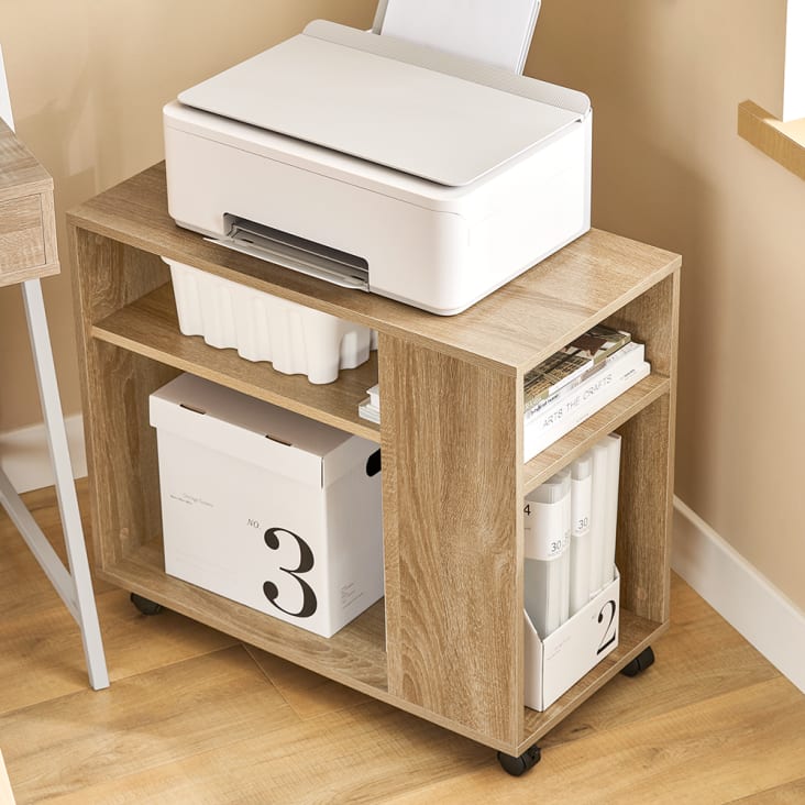 Mesa auxiliares de salón con ruedas y 2 estantes madera color natural ...