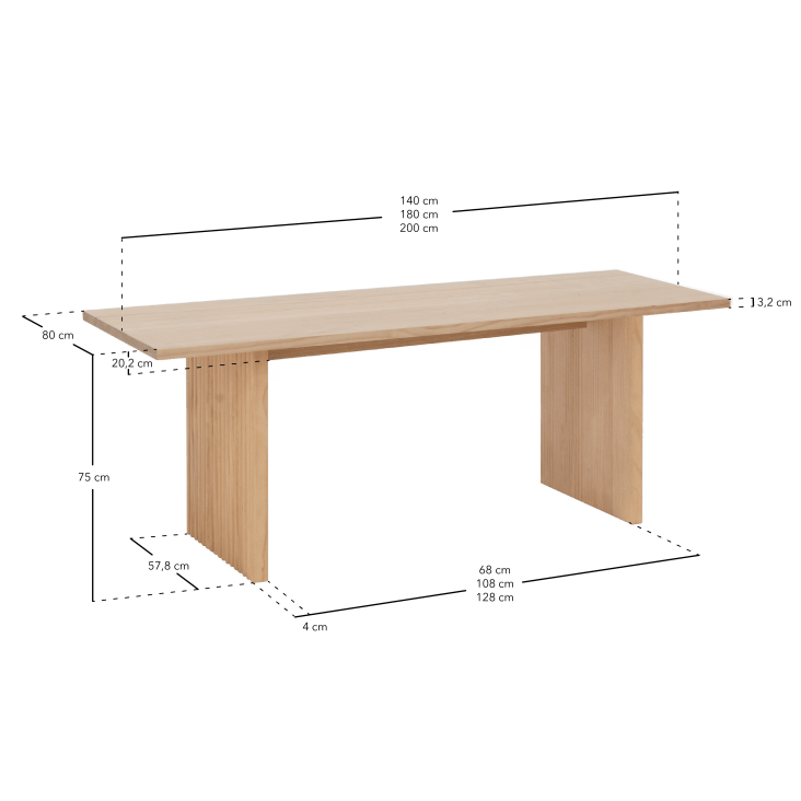 Mesa de comedor de madera maciza en tono blanco de 180x75cm Bali ...