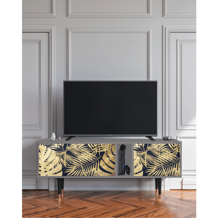 Mobile TV blu e giallo 2 cassetti e 2 ante L 170 cm JUNGLE VIBES ...