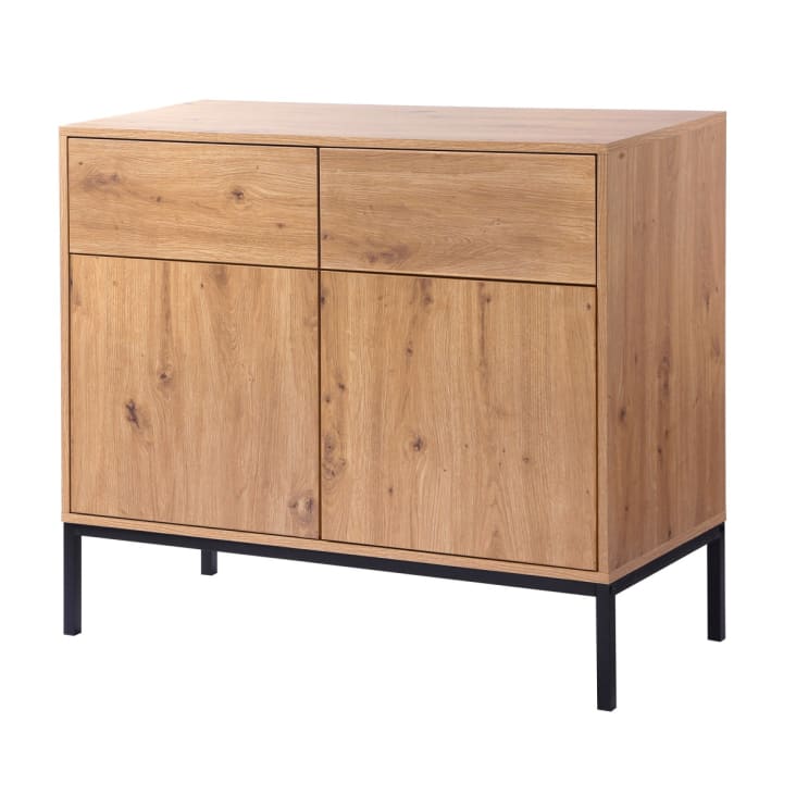 Cómoda 2 puertas 2 cajones decoración roble - l90 x h80 cm Lenny | Maisons du Monde
