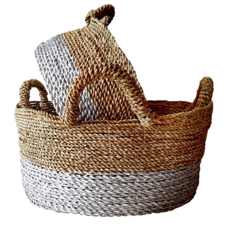 Cestas de junco marino con asas, beige/plata - juego de 3 JEMEN ...