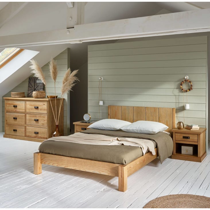 Lit en bois massif 140 x 190 cm Indra | Maisons du Monde