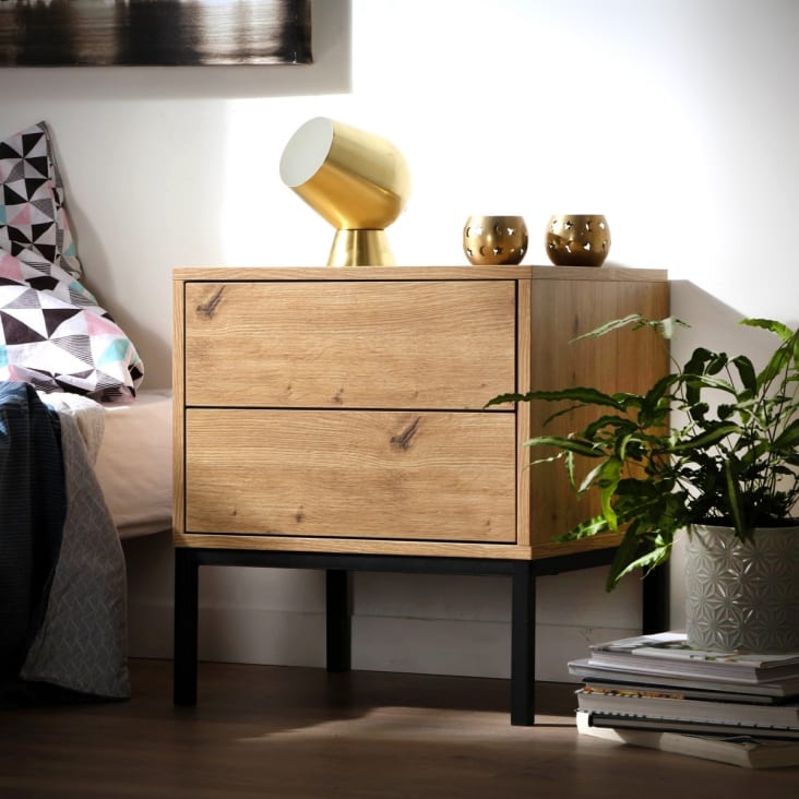 Comodino con 2 cassetti, decorazione rovere, altezza 50 cm - LENNY ...