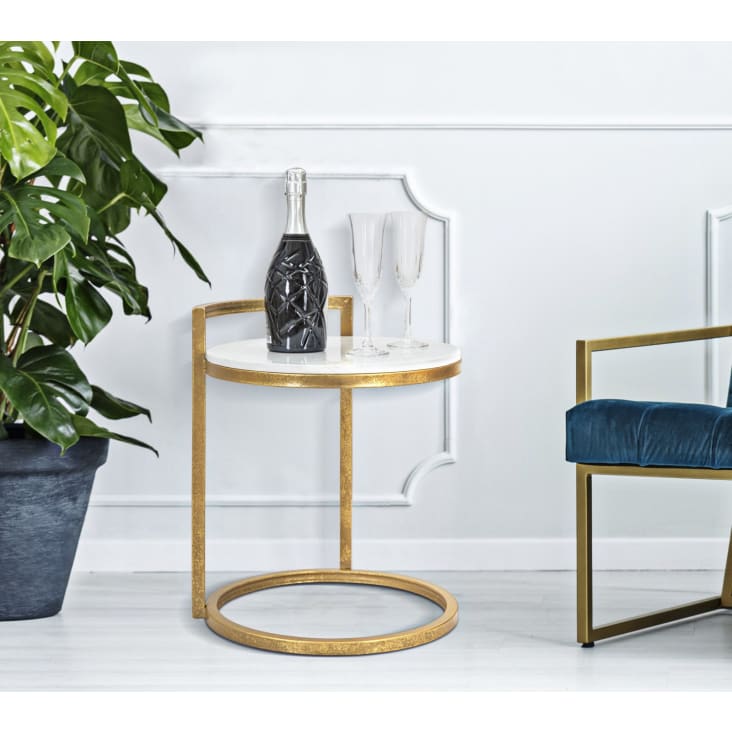 Table basse en métal doré avec plateau blanc 40x43x50 cm Marble ...