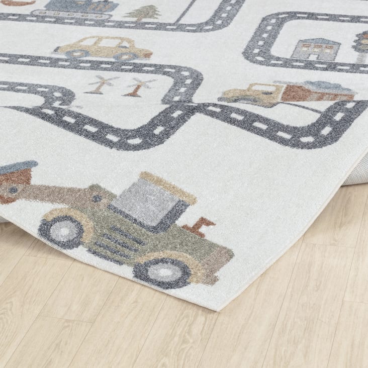 Maschinenwaschbarer Kinderteppich Autorennbahn Beige/Grau 80x150 ...