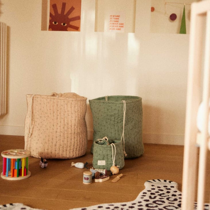 Grand pochon en gaze de coton imprimé vert Green & kids | Maisons du Monde