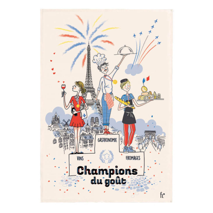 Torchon les champions du goût en coton ecru 48 x 72 Paris | Maisons du ...