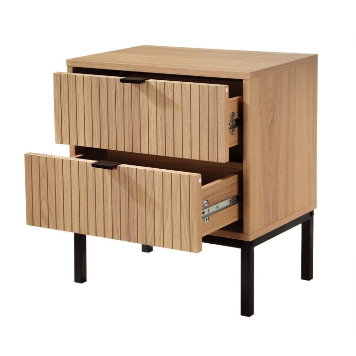 Comodino 2 Cassetti Effetto Legno a Scanalature - H51cm Tara | Maisons du Monde