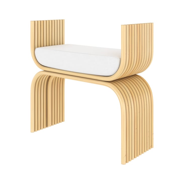Sgabello in rattan con cuscino bianco Réane | Maisons du Monde