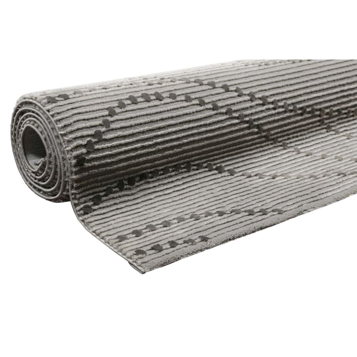 Tapis plat velours ras à relief motif gris sur fond taupe 160x225 Selena | Maisons du Monde