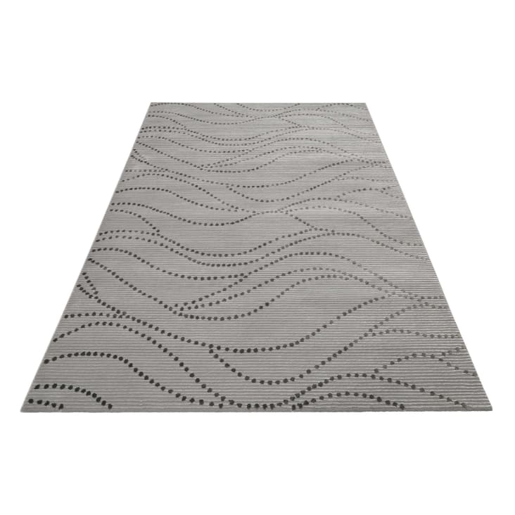 Tapis plat velours ras à relief motif gris sur fond taupe 160x225 Selena | Maisons du Monde