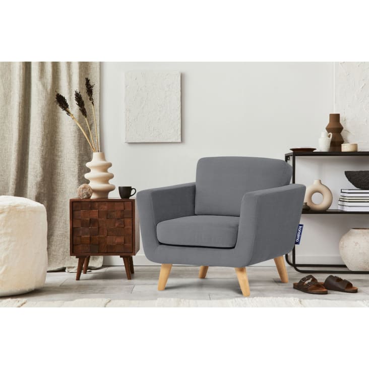 Skandinavischer Sessel, Massivholz-Beine, grau TAGIO | Maisons du Monde
