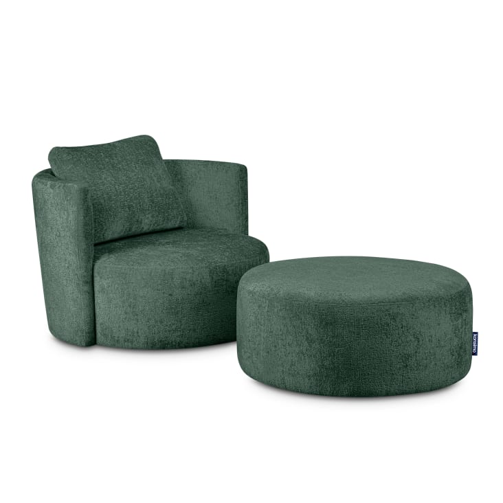 Drehsessel Set inkl. Sitzhocker, Chenille-Stoff, grün RAGGI | Maisons ...