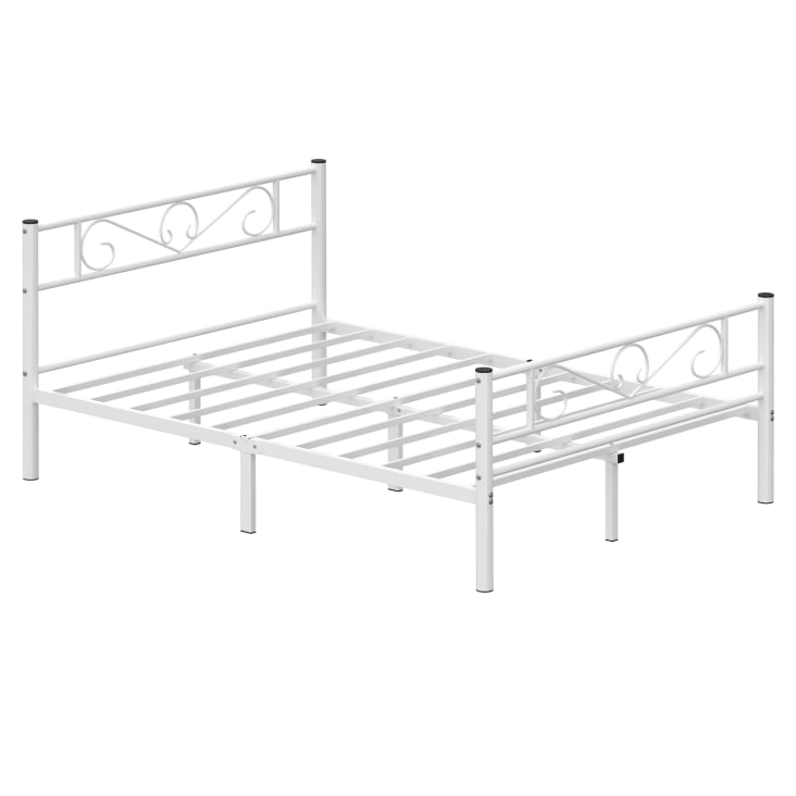 Lit double 140 x 190 cm en métal blanc | Maisons du Monde