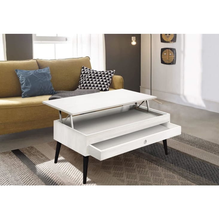 Mesa centro elevable madera cajón deslizante color blanco y negro ALICE | Maisons du Monde