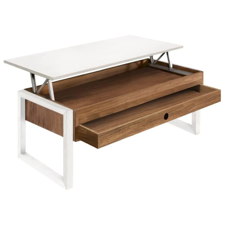 Mesa Centro Elevable Cajón Deslizante Madera Color Encerado y Blanco NERON | Maisons du Monde