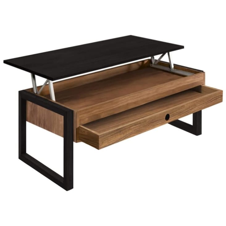 Mesa Centro Elevable Cajón Deslizante Madera Color Encerado y Negro NERON | Maisons du Monde