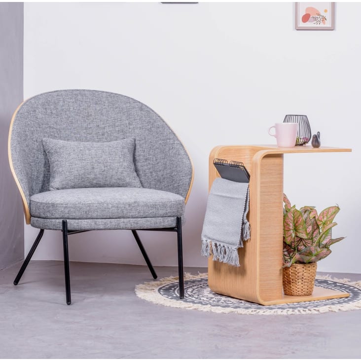 Sillón rústico con madera de fresno natural, gris EARTH | Maisons du Monde