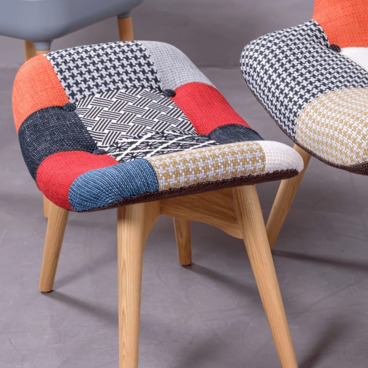 Sillón clásico con reposapiés tapizado, patchwork Featherston | Maisons du Monde