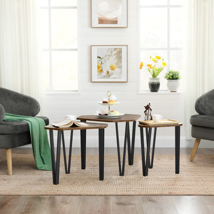 Tables gigognes métal effet bois noir | Maisons du Monde