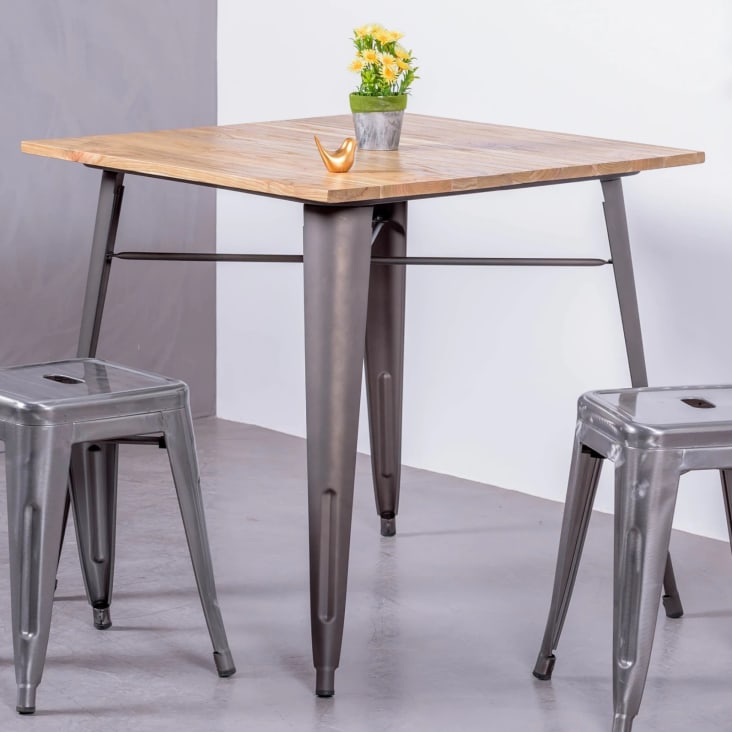 Mesa industrial de acero envejecido y madera clara Bistro | Maisons du ...