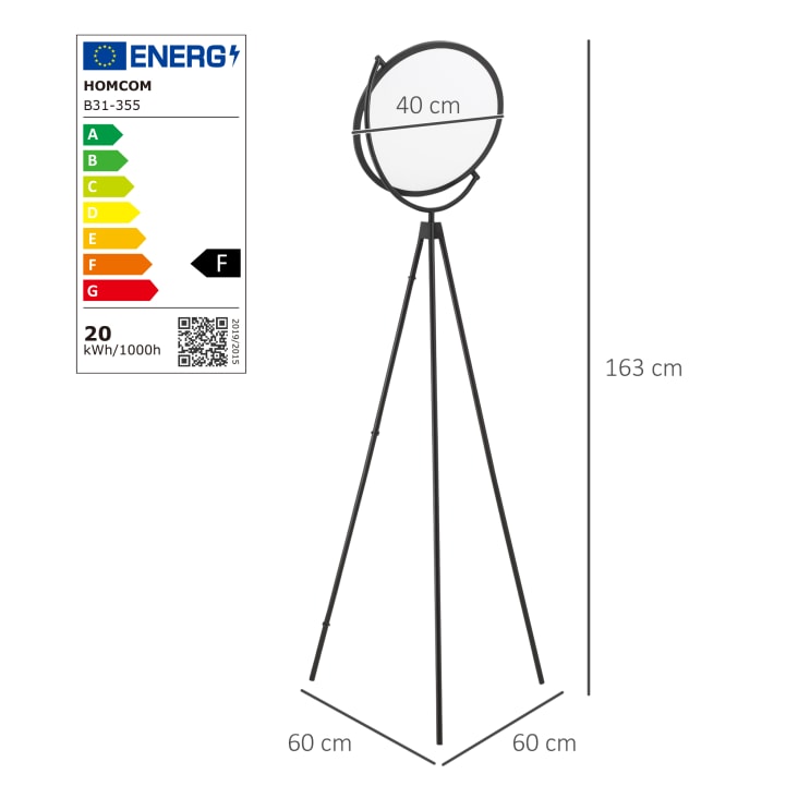 um 350 Grad verstellbare LED Stehlampe aus ABS, Schwarz | Maisons du Monde