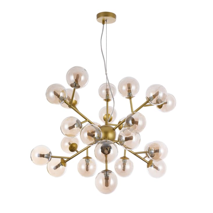 Lampadario Contemporaneo Dallas Metallo Oro 24 Luci Diffusori Ambra ...