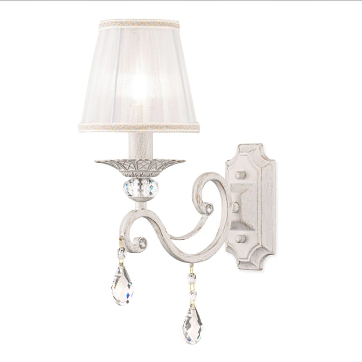 Applique Shabby Chic Grace Metallo Bianco 1 Luce Diffusore Bianco GRACE ...