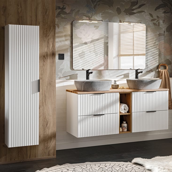 Set di mobili da bagno doppio lavabo effetto legno bianco 140cm Adriel ...