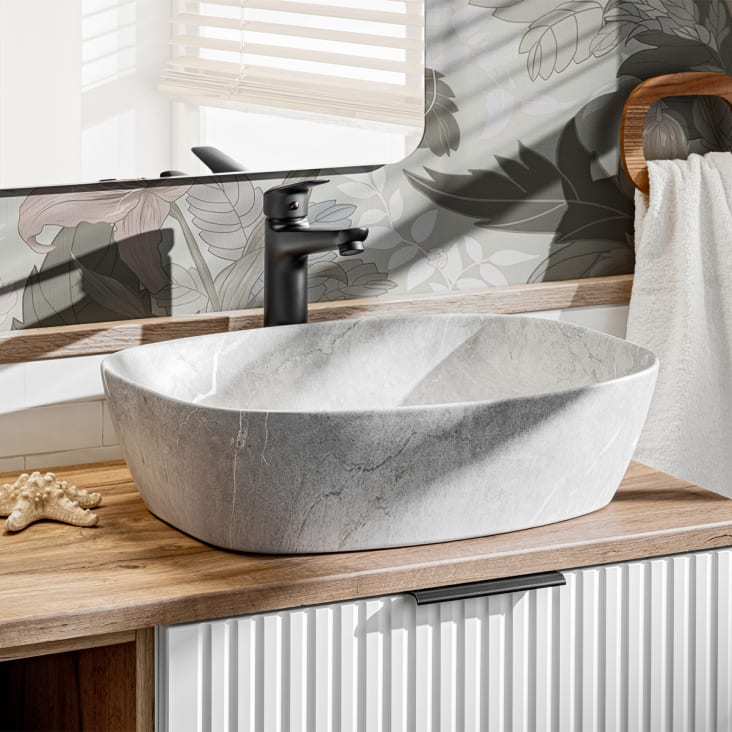 Set mueble lavabo 2 nichos y columna estratificado blanco Adriel ...