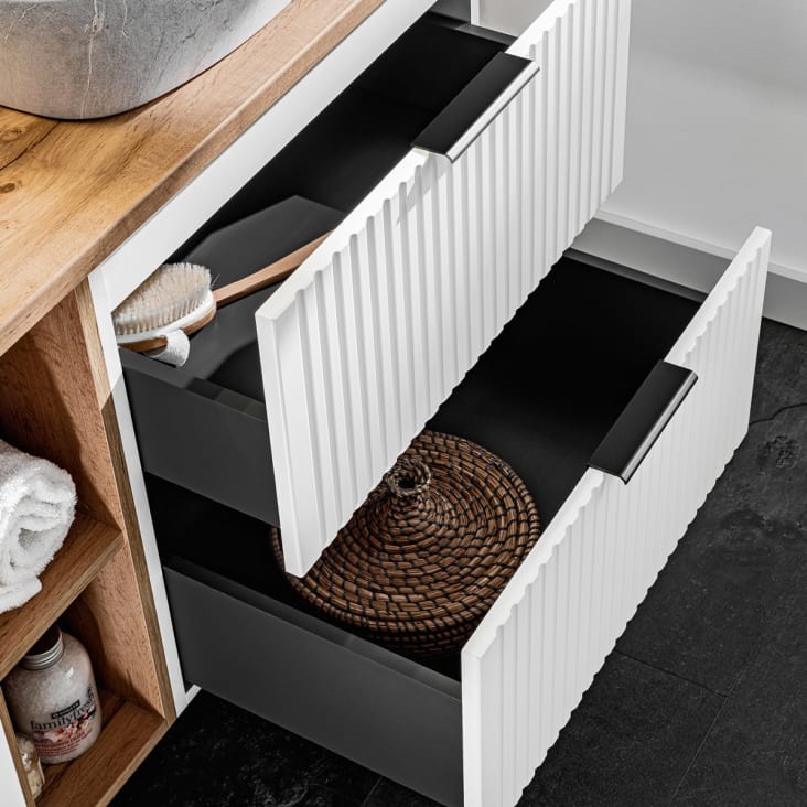 Set mueble lavabo 2 nichos y columna estratificado blanco Adriel ...