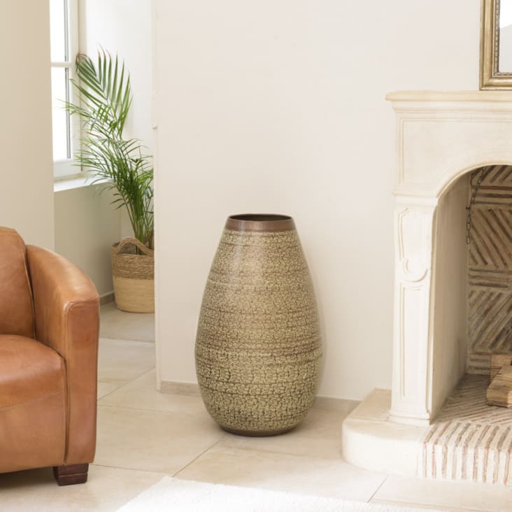 Vase B40cm H70cm altgrün Blumenmuster Honore | Maisons du Monde