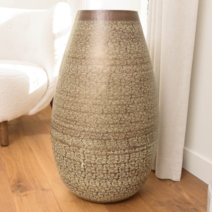 Vase B40cm H70cm altgrün Blumenmuster Honore | Maisons du Monde