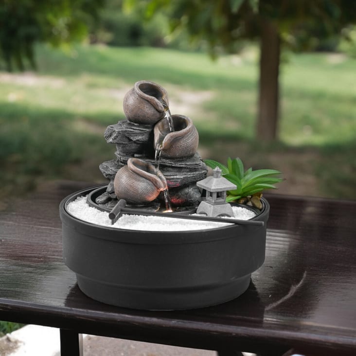 Fontana da giardino zen in resina grigia con flusso a cascata -H21cm ...