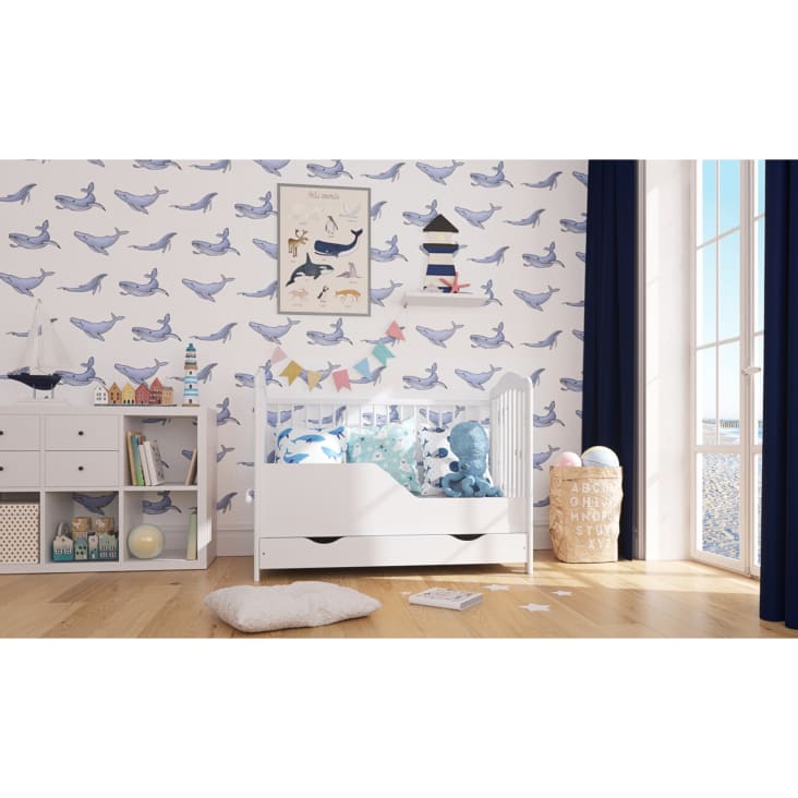 Lit bébé évolutif en bois blanc avec tiroir - 120x60 cm Chiara ...
