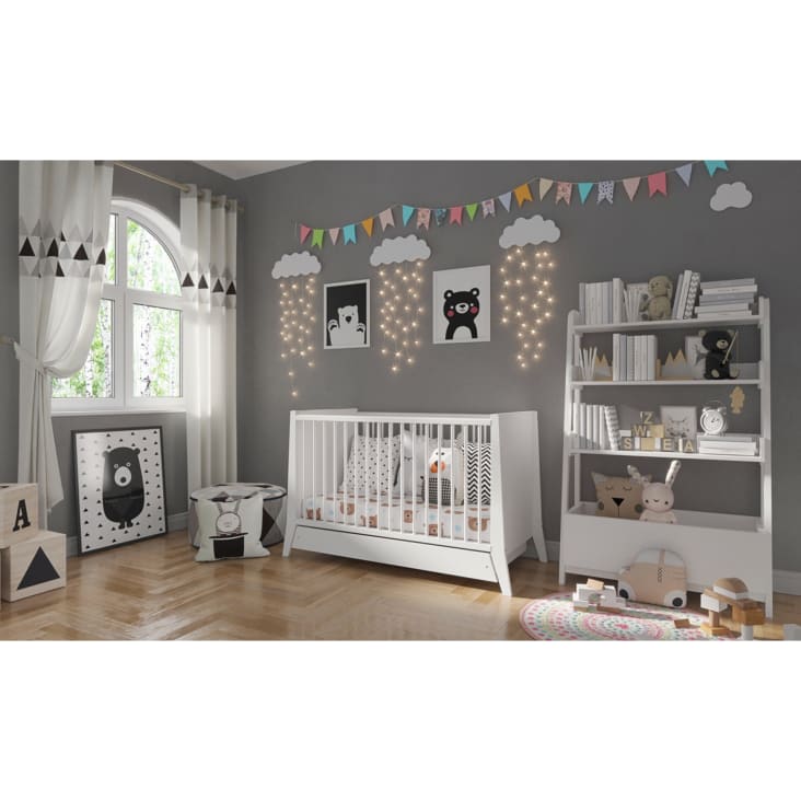 Lit bébé évolutif en bois blanc avec tiroir - 120x60 cm Zoé | Maisons ...