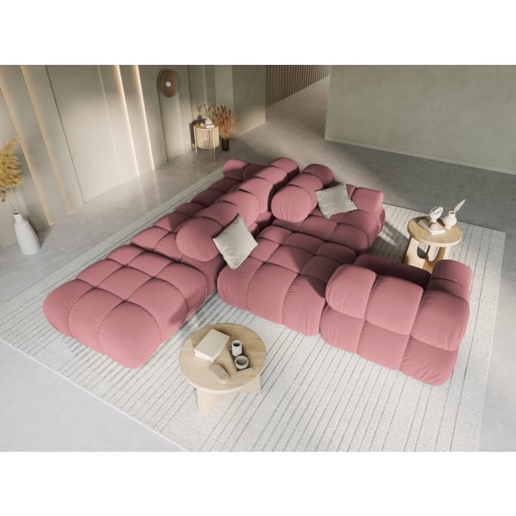 Sofá modular izquierdo 4 plazas de terciopelo rosa Bellis | Maisons du ...