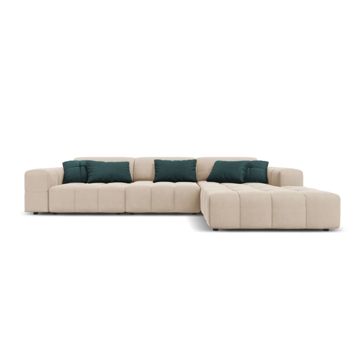 4-Sitzer Ecksofa rechts aus Samt leichtes beige LUC | Maisons du Monde