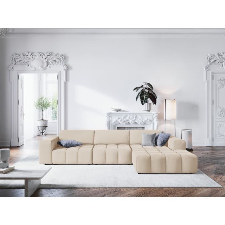 4-Sitzer Ecksofa rechts aus Samt leichtes beige LUC | Maisons du Monde